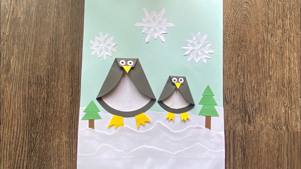 Winter paper scenery craft | DIY Paper Penguin | Penguin Collage - YouTube