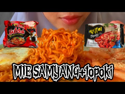 MUKBANG !!! MIE SAMYANG DAN TOPPOKI bikin bibir jontor😱 #mukbang #asmr ...