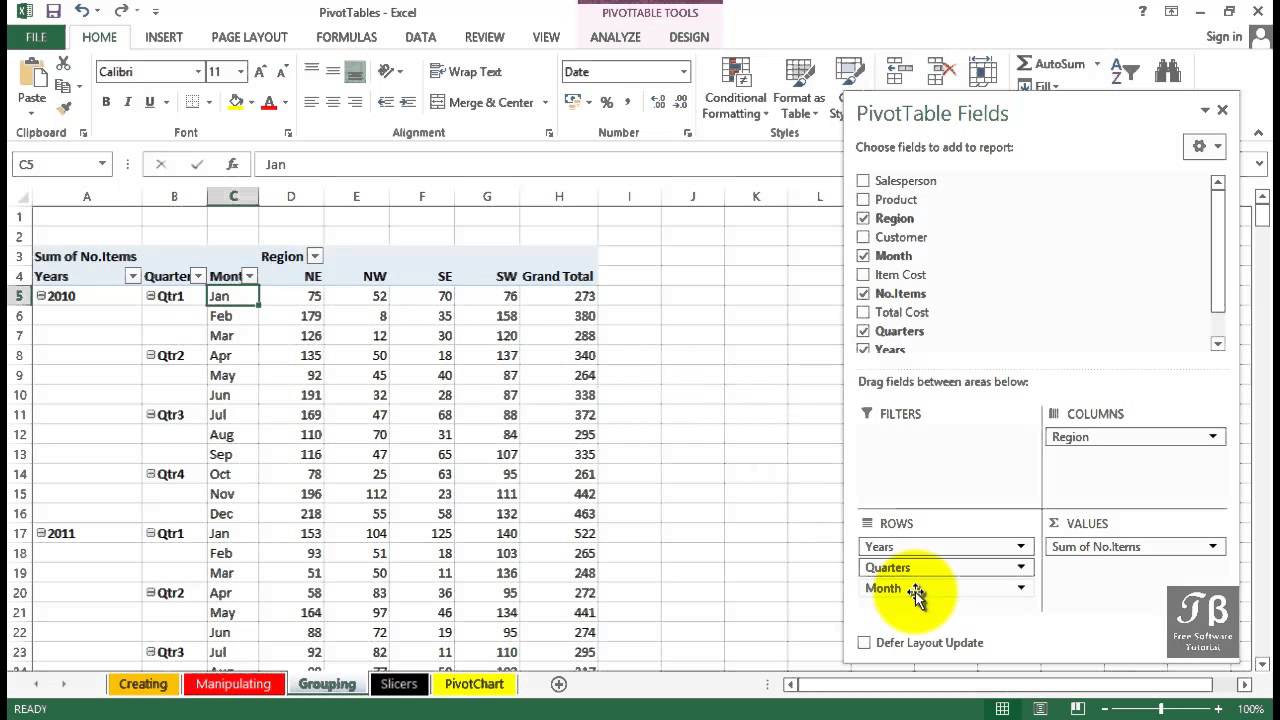 PivotTable & Grouping By Date Time Excel 2013 Beginners Tutorial - YouTube