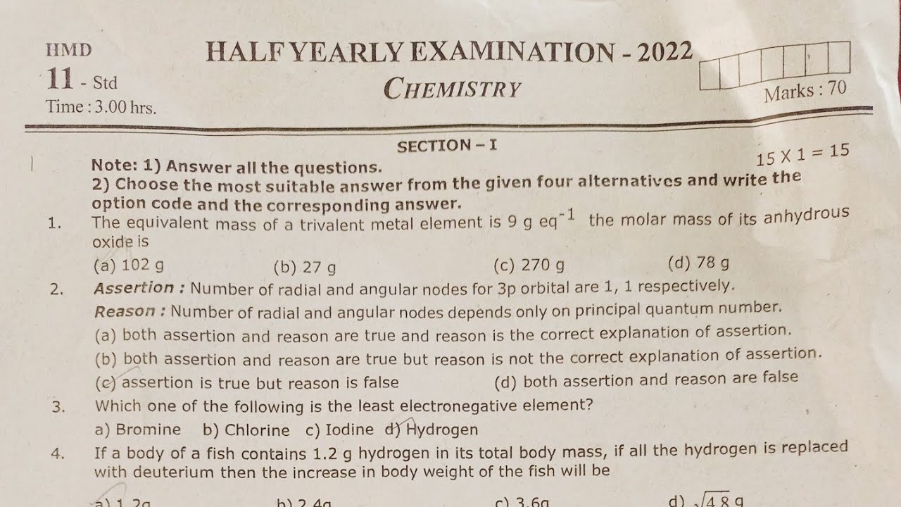 11th Chemistry Half Yearly Examination 2022 Question And Answer Key 11th-chemistry-half-yearly-examination-2022-question-and-answer-key
