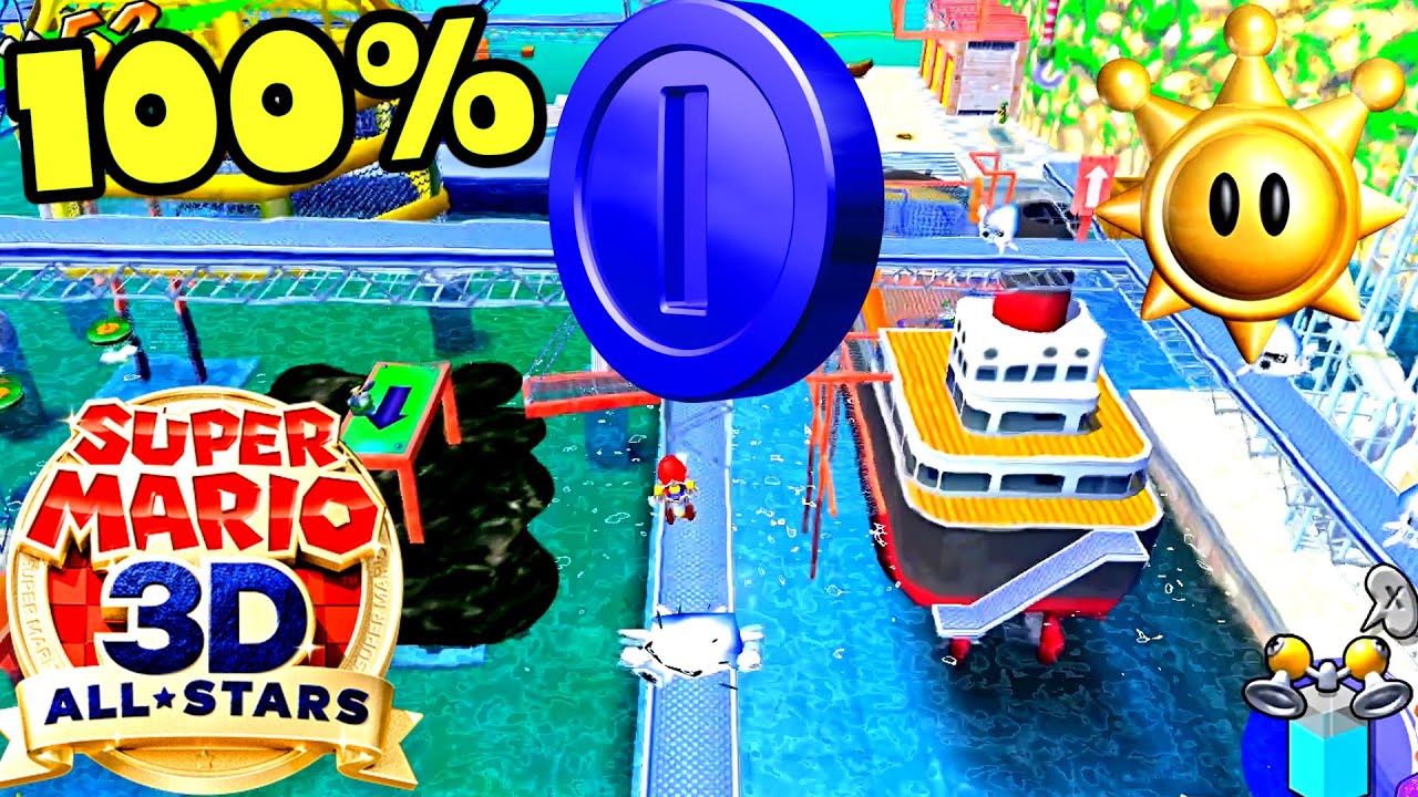 Super Mario Sunshine Blue Coins Ricco Harbor + 100 Coins #7 - YouTube