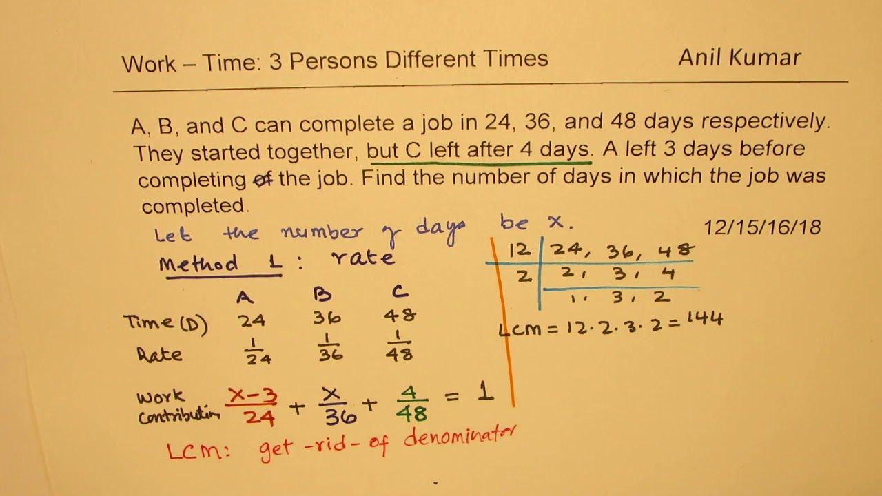 Work Time 3 Persons Leaving and Working Different Combinations SSC CGS ...