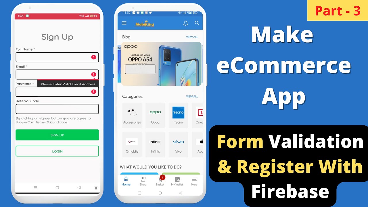 How to make eCommerce grocery android app (Part 3) | Form Validation Register With Firebase in ...