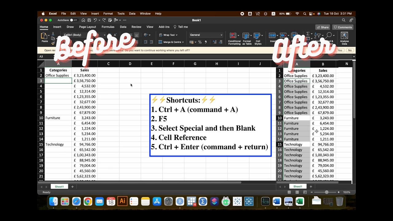 Excel Shortcut Tips 1 Fill All The Blank Cell Excel Bangla Tips Naimul Hasan Youtube