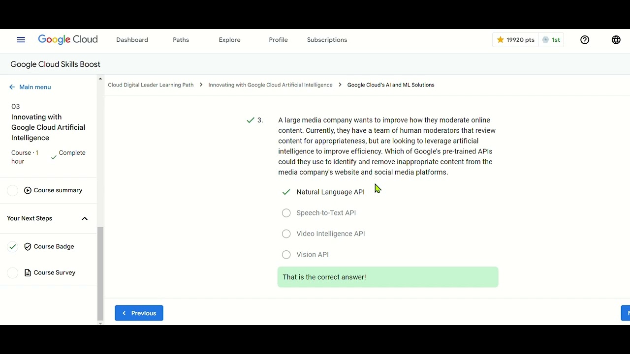 Innovating with Google Cloud Artificial Intelligence Quiz - 2 | Google ...
