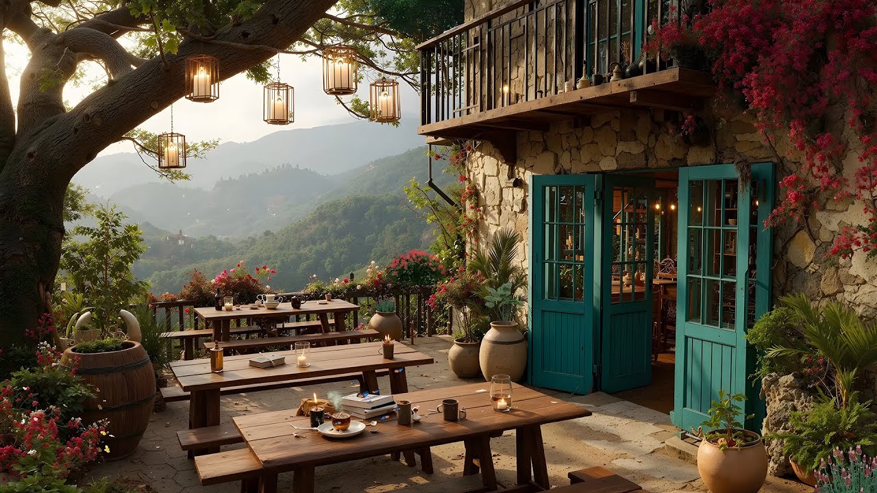 Peaceful Hillside Café – Relaxing Jazz and Warm Sunset Atmosphere - YouTube