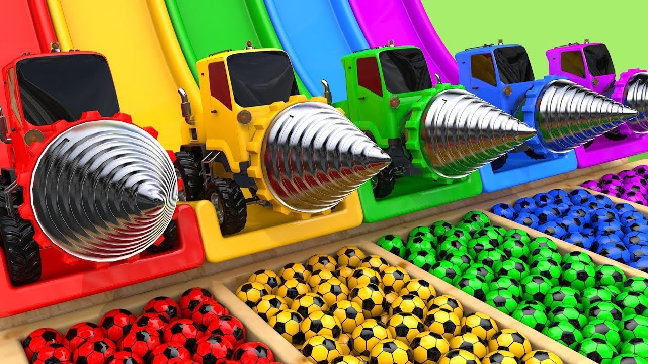 Apprendre les couleurs avec des Excavatrices, des camions et des Balles ...