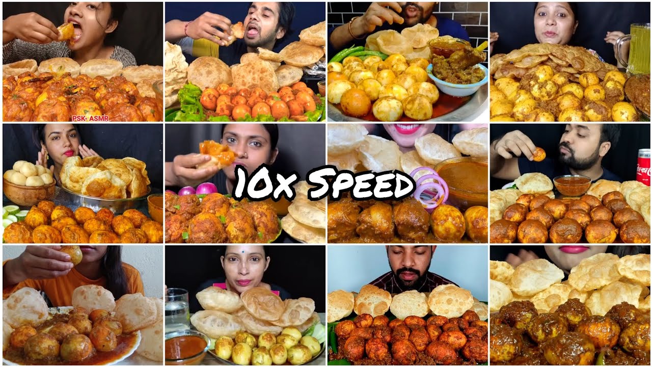 10x Speed Eating | Puri / Luchi With Lots Of Spicy Egg Curry | ASMR ...