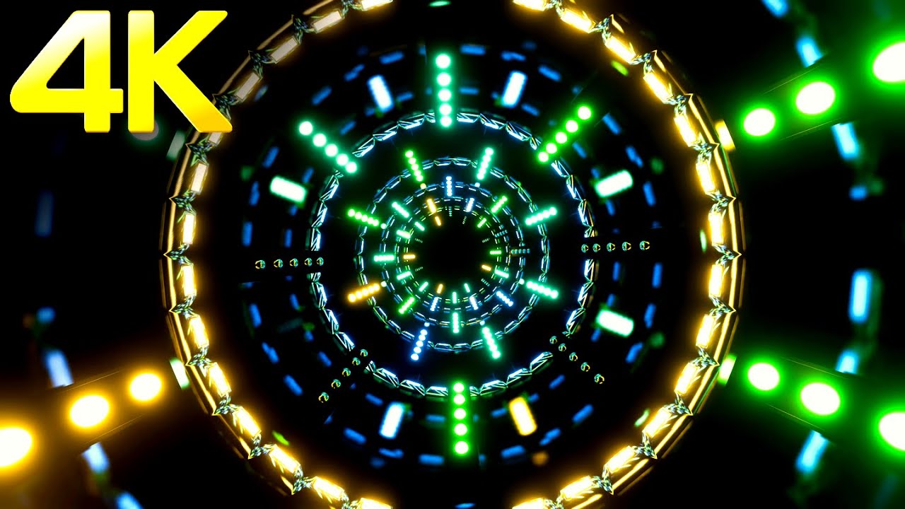 4K OLED Abstract Screensaver Rotating Lights CirclesTunnel Black Screen ...