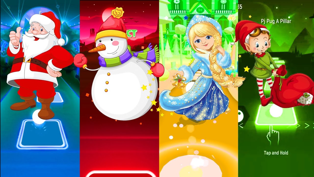 Tiles Hop EDM Rush - Santa Vs Snowman Vs Snow Maiden Vs Elf - YouTube