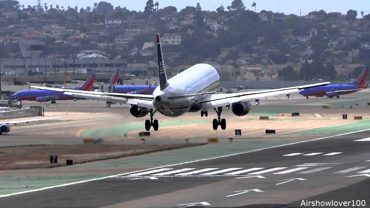 US Airways Airbus A321-200 Landing San Diego - YouTube