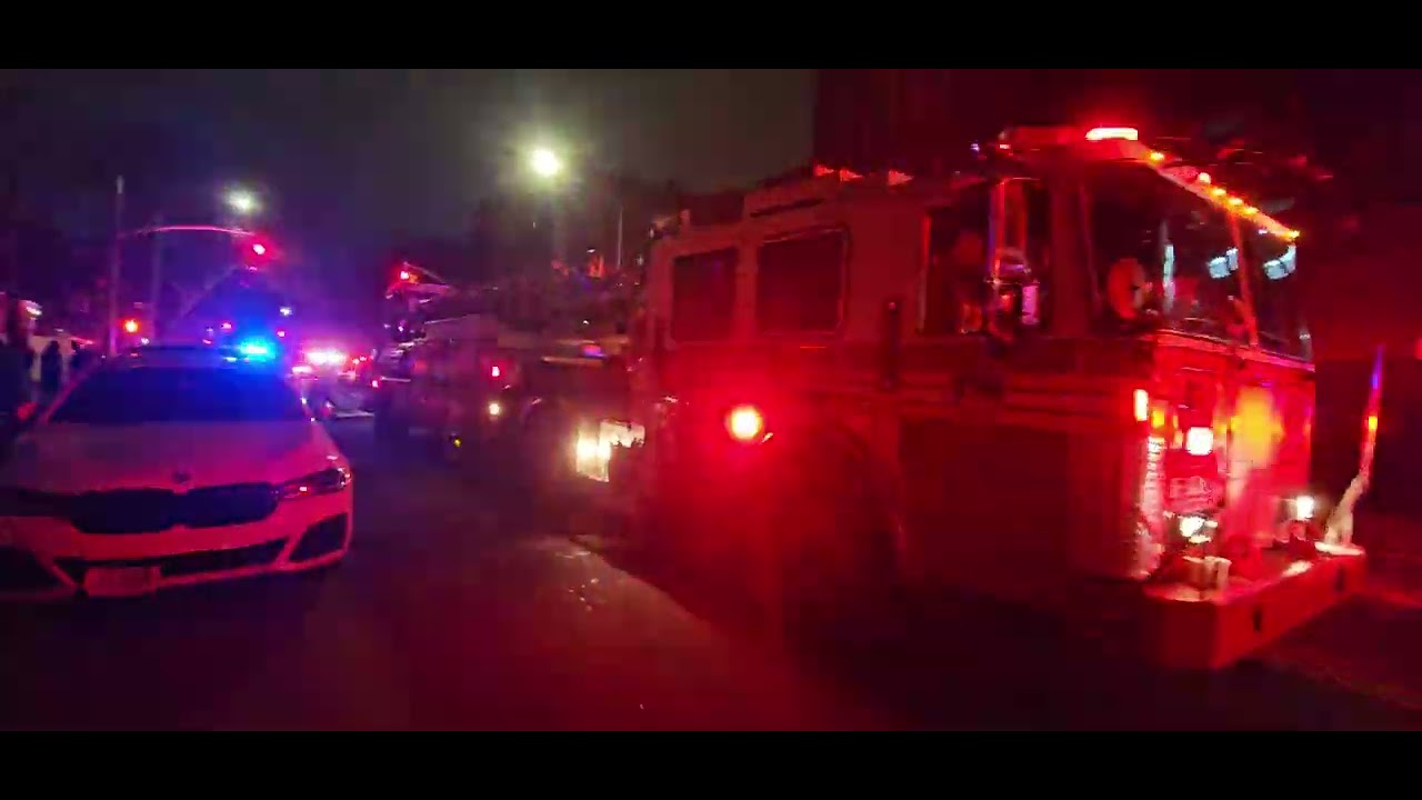FDNY Tiller Ladder 147 Operating On Scene Of A 4th Alarm Fire On ...