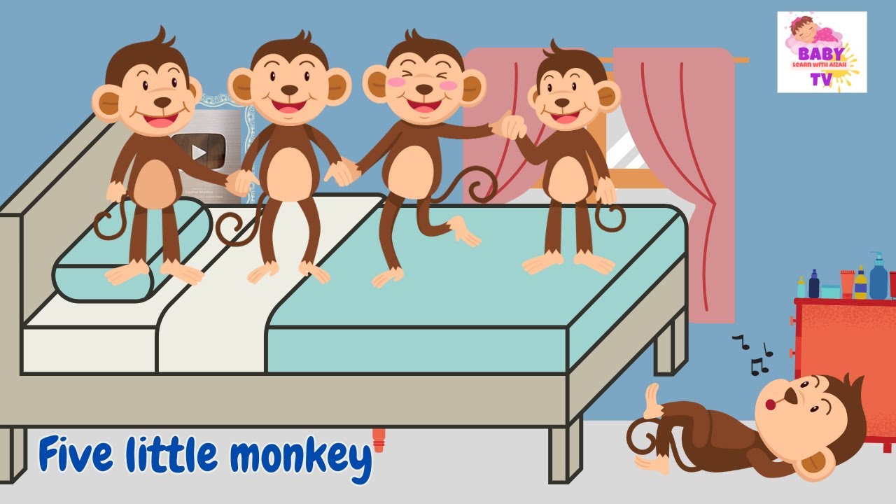Five little monkey jumping on the bed + Nursery Rhymes - Kids Song ...