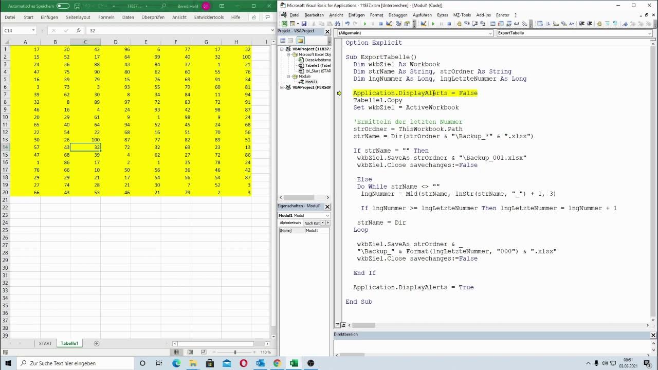 222: Excel-VBA: Bei Änderung in einer Tabelle eine Sicherung erstellen mit fortlaufender Nummer ...