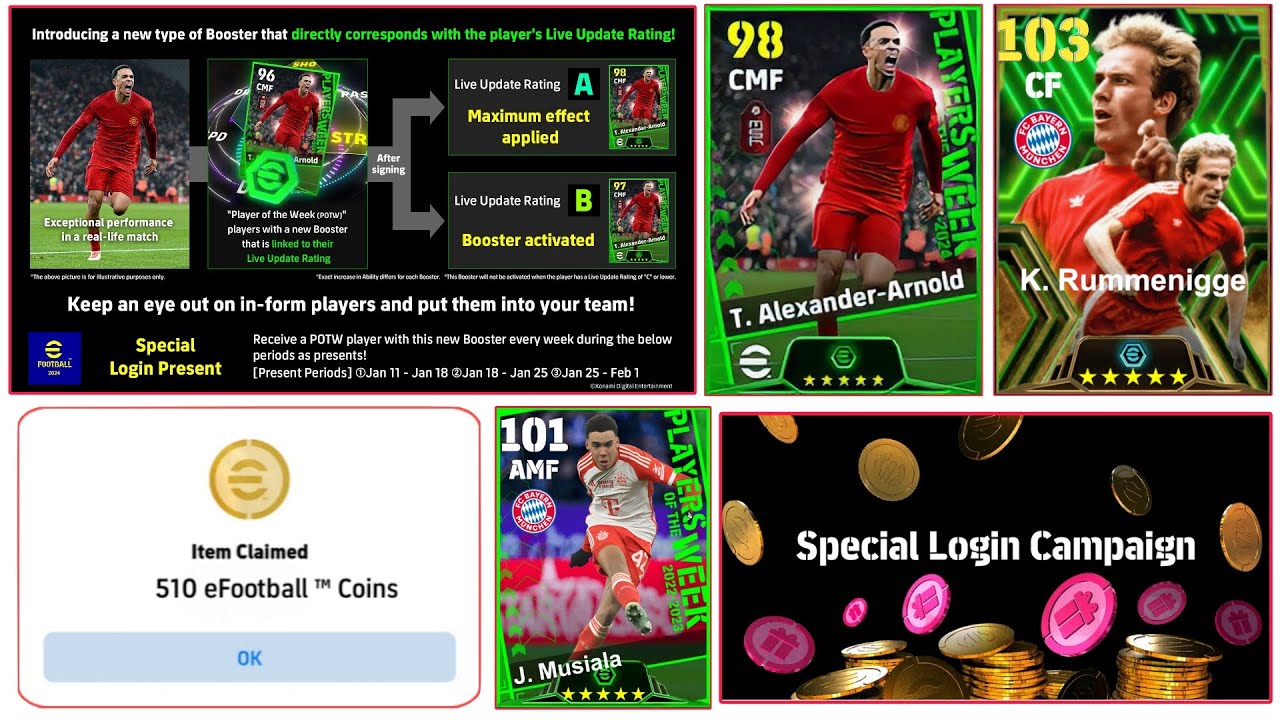 Free x2 Potw Booster Card, 510 Coins & New Packs In eFootball 2024 ...