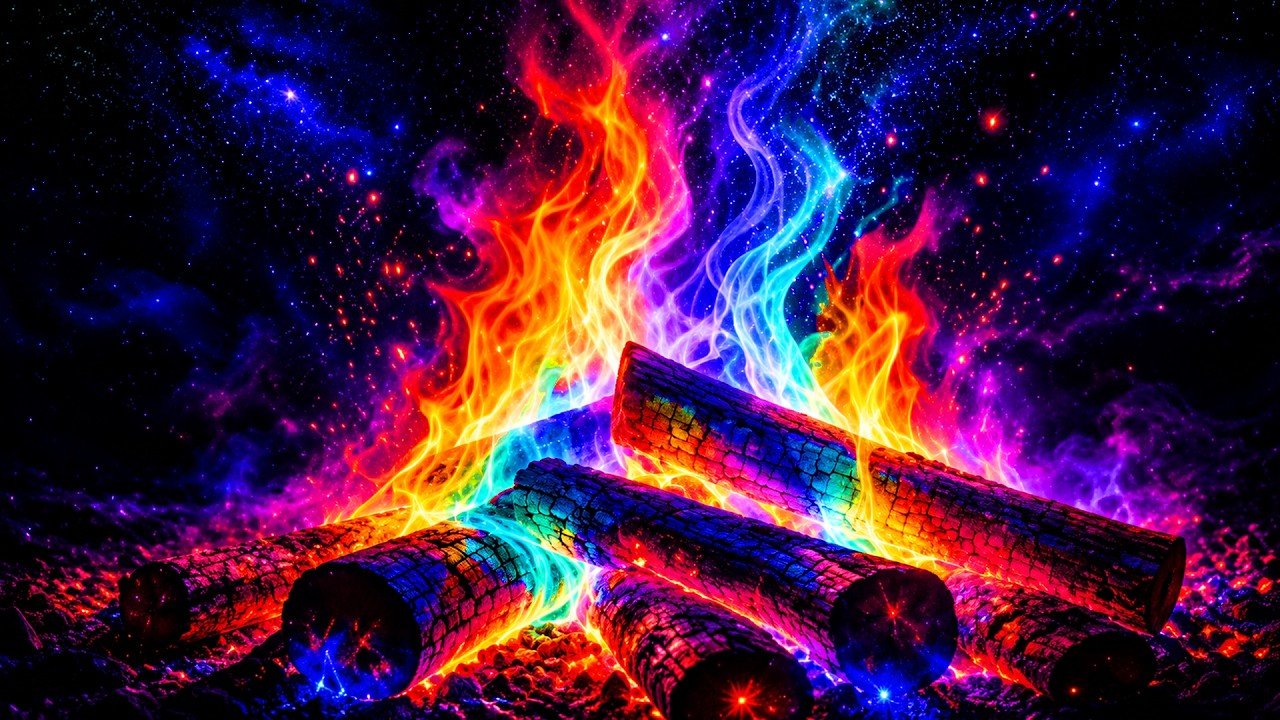 Hypnotic Rainbow Fireplace 4K OLED | Crackling Fire & Ambient Sounds ...