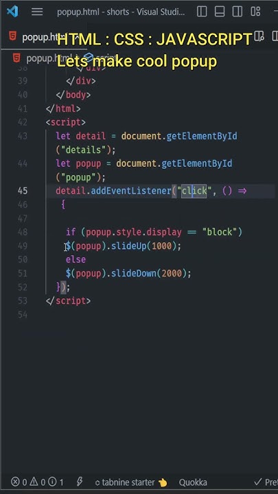 Make Cool popup using HTML CSS JavaScript #shorts #youtubeshorts #html #javascript #css # ...