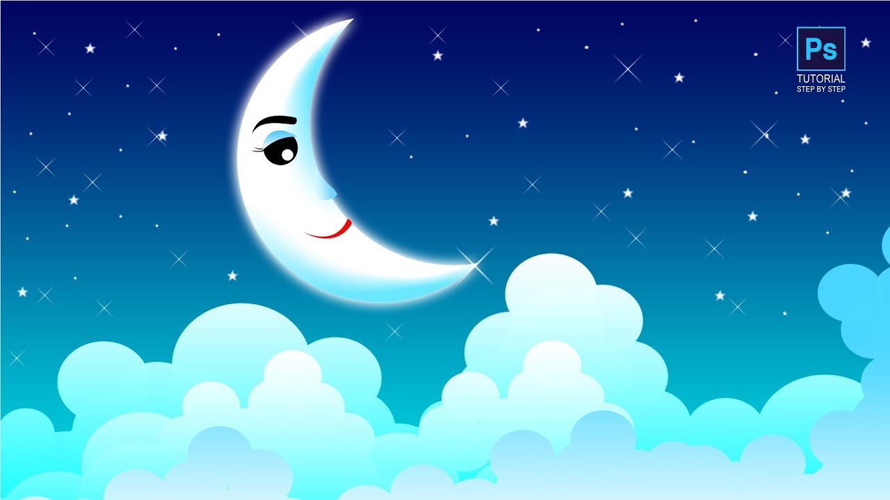 Cartoon Moon - Easy drawing for Kids on Photoshop - YouTube