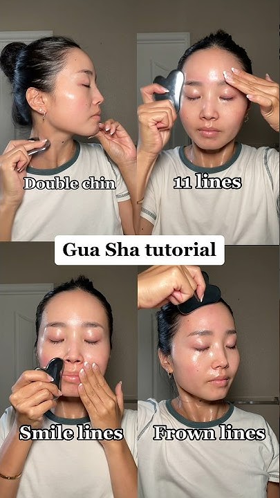 Gua Sha tutorial for double chin, 11 lines, smile lines and frown lines. - YouTube