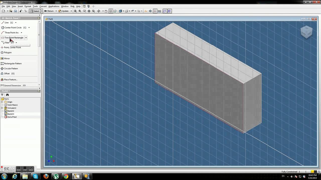 Inventor 2009 Tutorial 5 - Extrusion & Extrusion Cut - YouTube