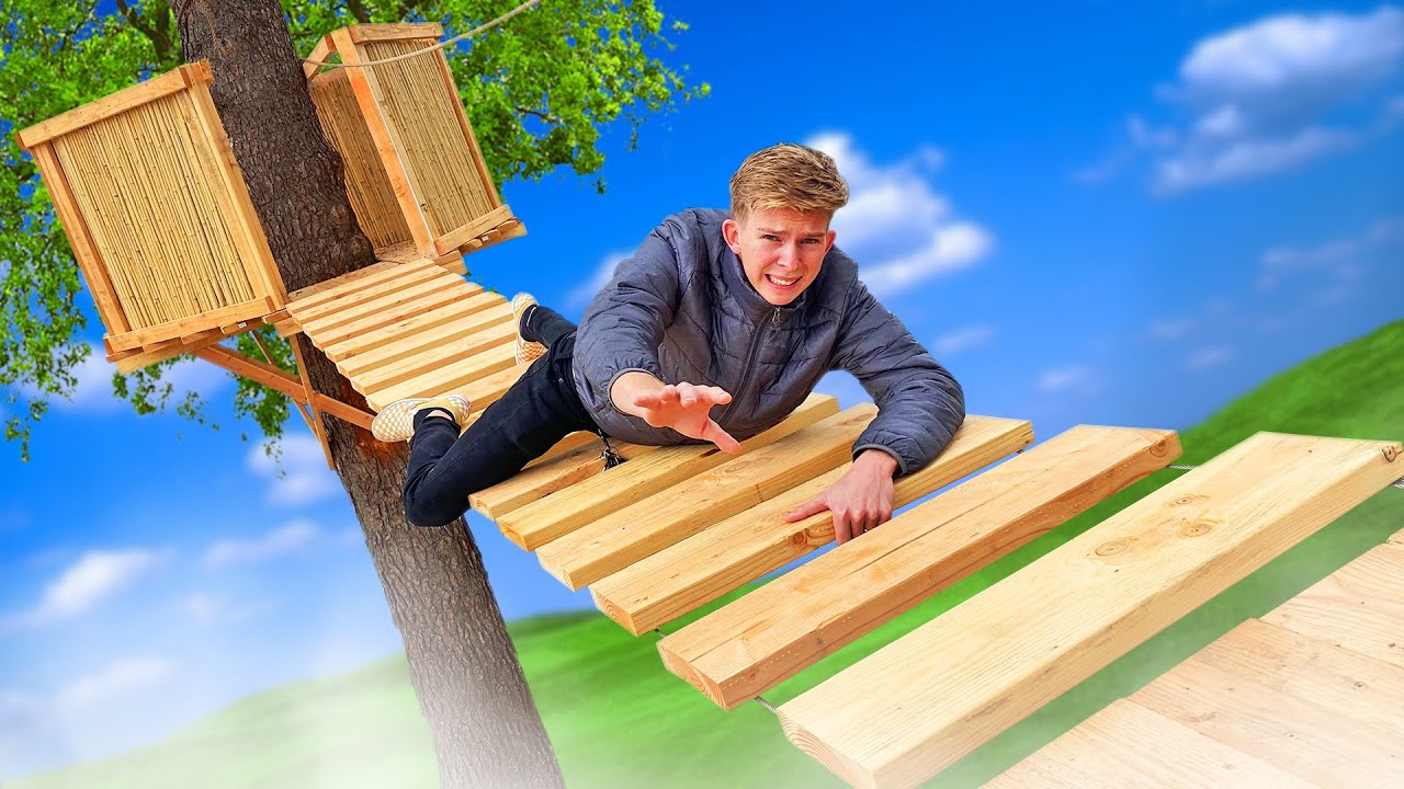 DANGEROUS Tree House Bridge Build! *WATCH YOUR STEP* - YouTube