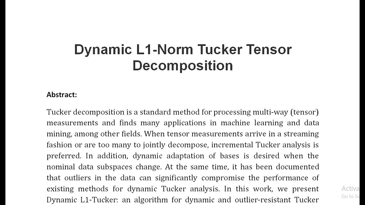 Dynamic L1 Norm Tucker Tensor Decomposition - YouTube