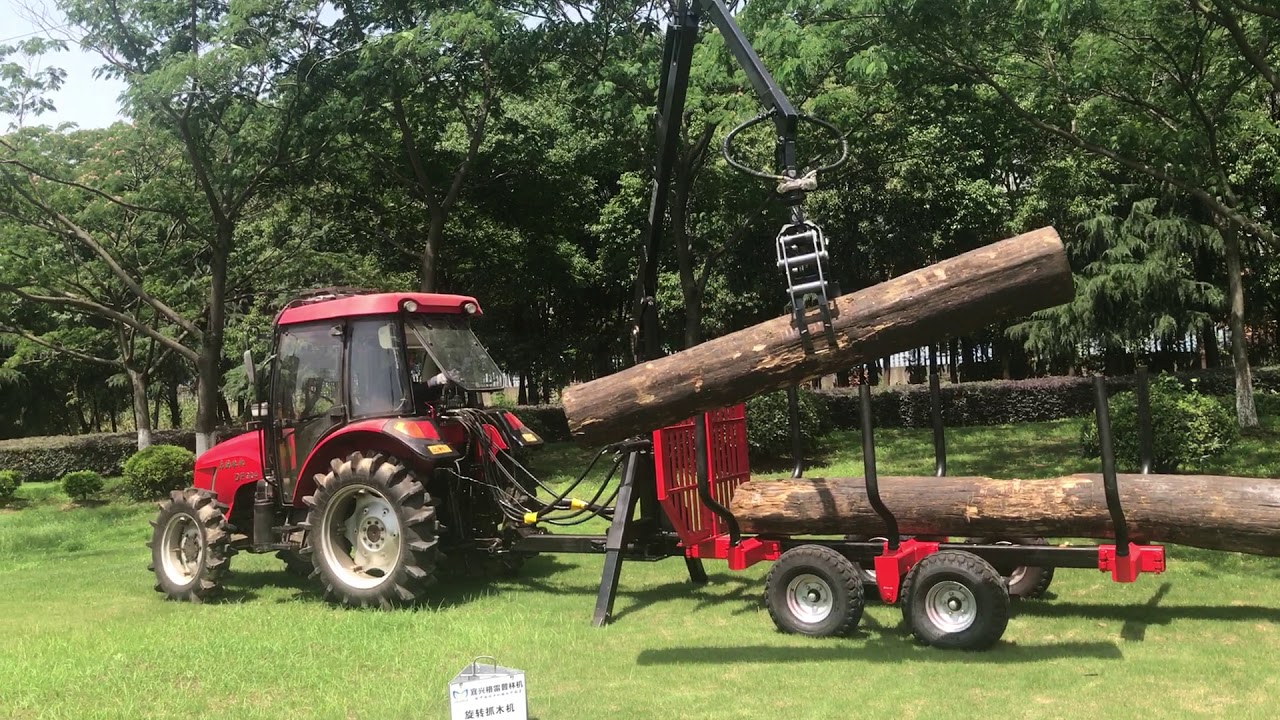 4.7 meter log crane with 6 ton wood trailer - YouTube