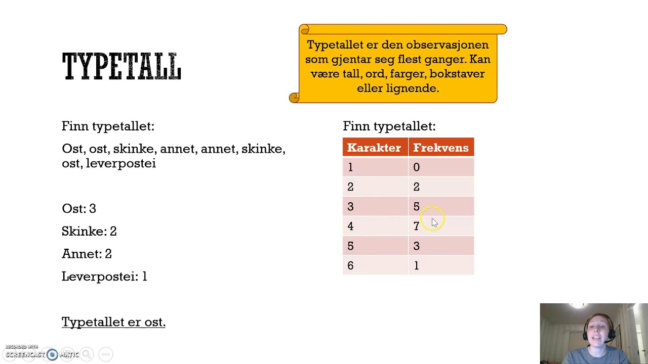 Sentralmål og standardmål: Typetall og variasjonsbredde - YouTube