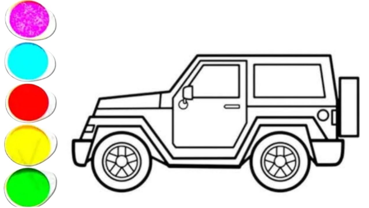 How to Draw, Jeep Drawing, Painting and Colouring for Kids and Toddlers ...