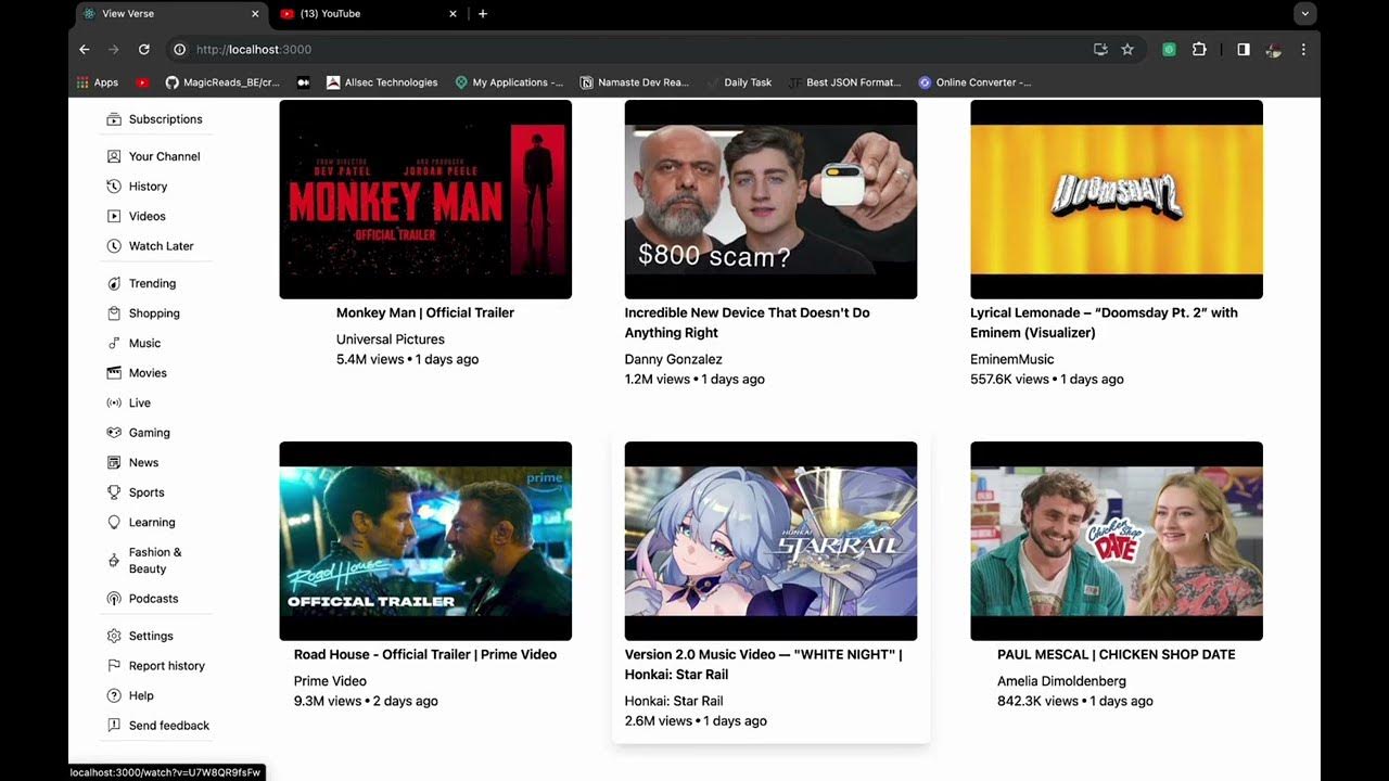 YouTube Clone React Js with Advanced Features (From Namaste React) - YouTube