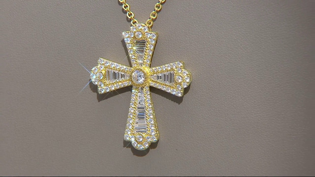 Judith Ripka Sterling or 14K Clad Baguette Cross Necklace on QVC - YouTube