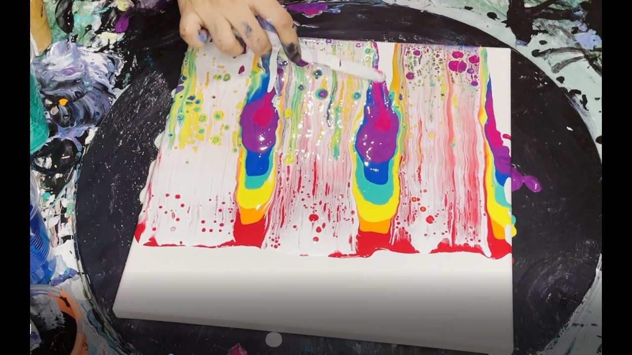 FUN EASY Rainbow swipe: Acrylic pouring technique for beginners - YouTube