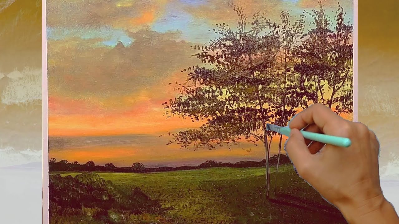 Painting Sky Amber Color (Acrylic Painting on Canvas)- Demonstration ...