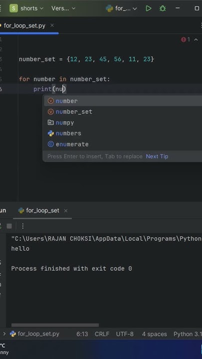 For loop on sets in python #python #programminglanguage #sets #pythontutorial # ...