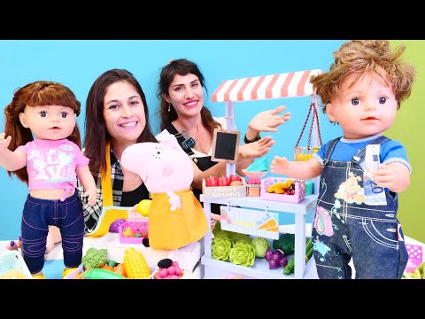 Bebek videoları. Ali Mert ve Mira Ayşe ve Ümit'e markette yardım ediyor. Market oyunu