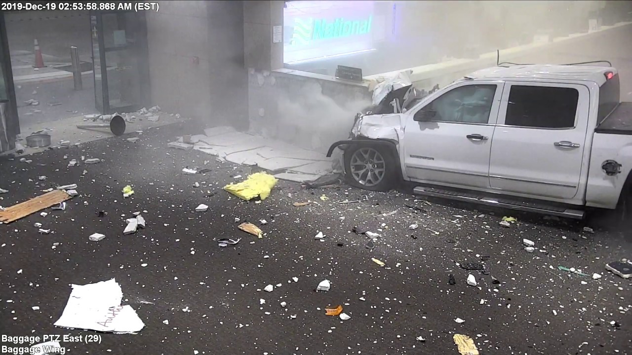 Video shows pickup truck slam right into Florida airport - YouTube
