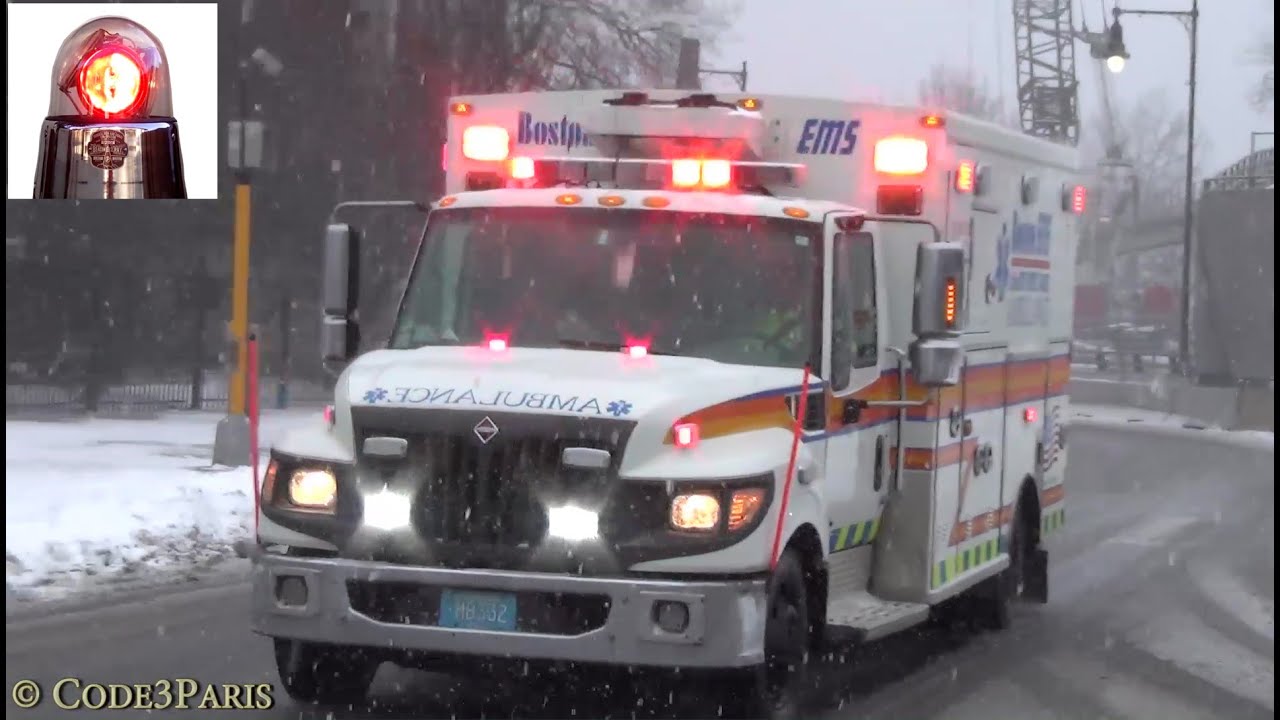 Boston EMS Ambulance Responding in Snow - YouTube