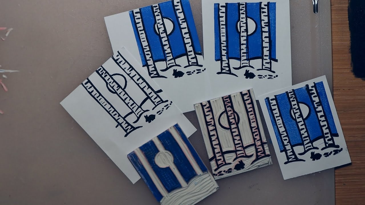 Trying my hand at a two-color block print - YouTube