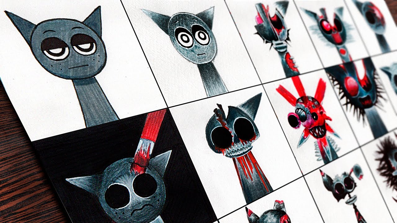 Drawing GRAY 1-16 phases [Incredibox Sprunki] - YouTube