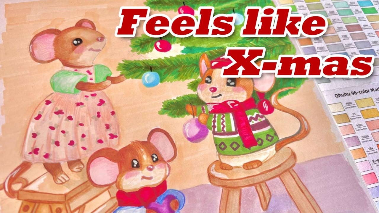 Festive Furry Friends | Mice decorating a christmas tree | Draw with me ...
