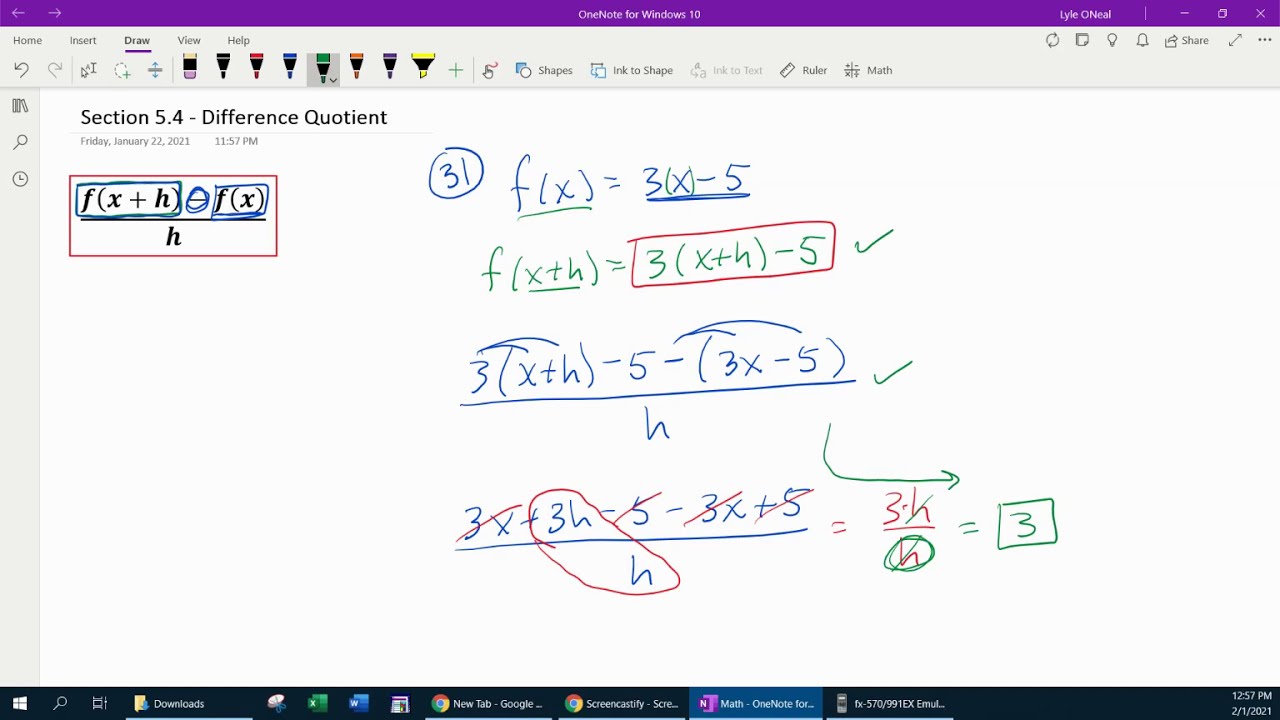 Difference Quotient Youtube