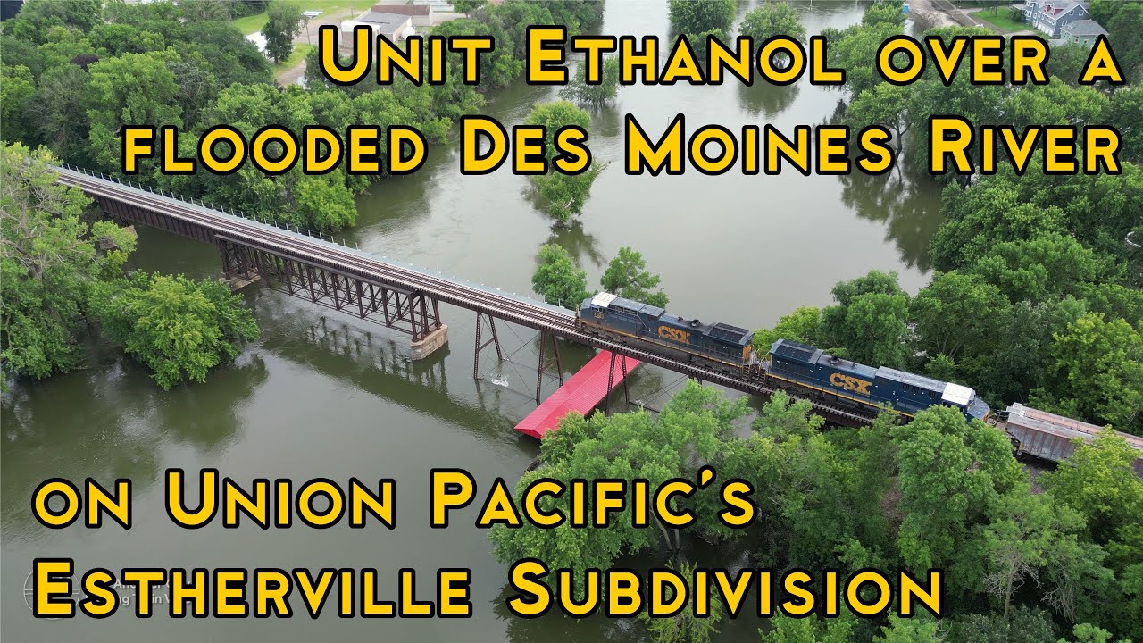 Unit Ethanol Train crossing a flooded Des Moines River on UP's ...