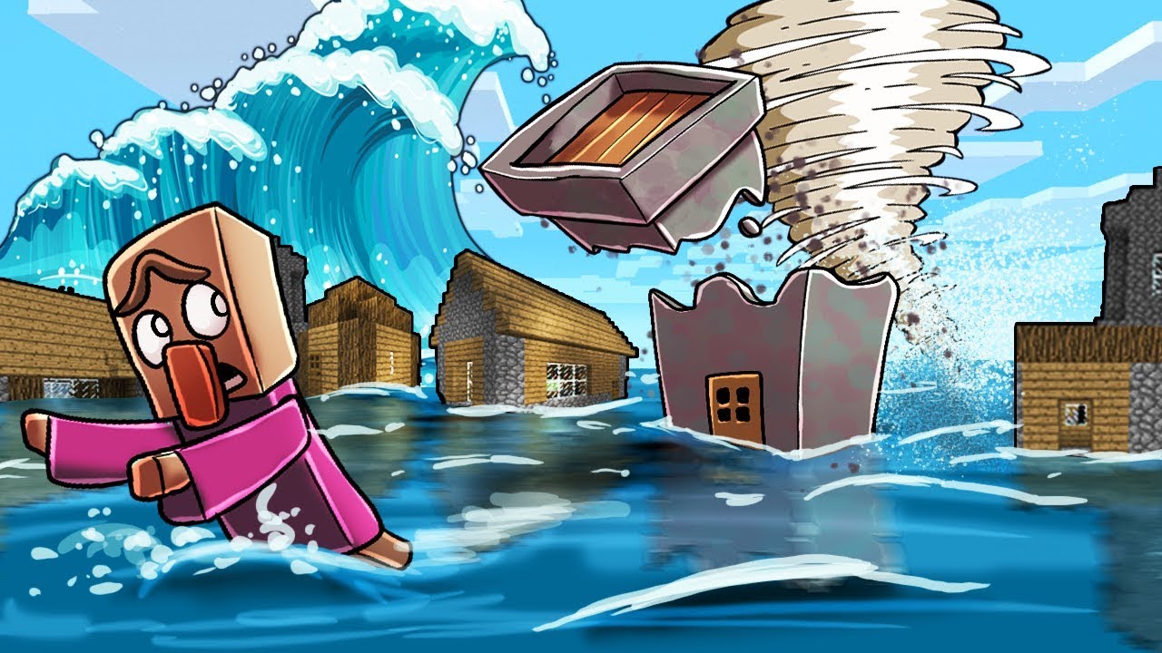 Minecraft | TSUNAMI VS TORNADO BASE CHALLENGE! (How to Protect the CITY ...