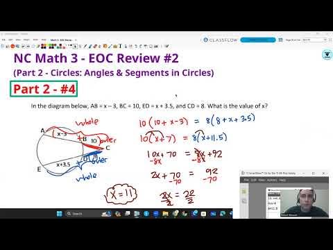 NC Math 3 - EOC Review 2 Part 2 - Angles and Segments in Circles - YouTube