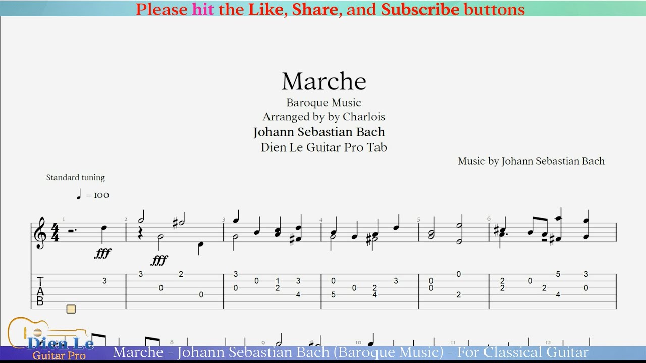 Marche - Johann Sebastian Bach (Baroque Music) - For Classical Guitar ...