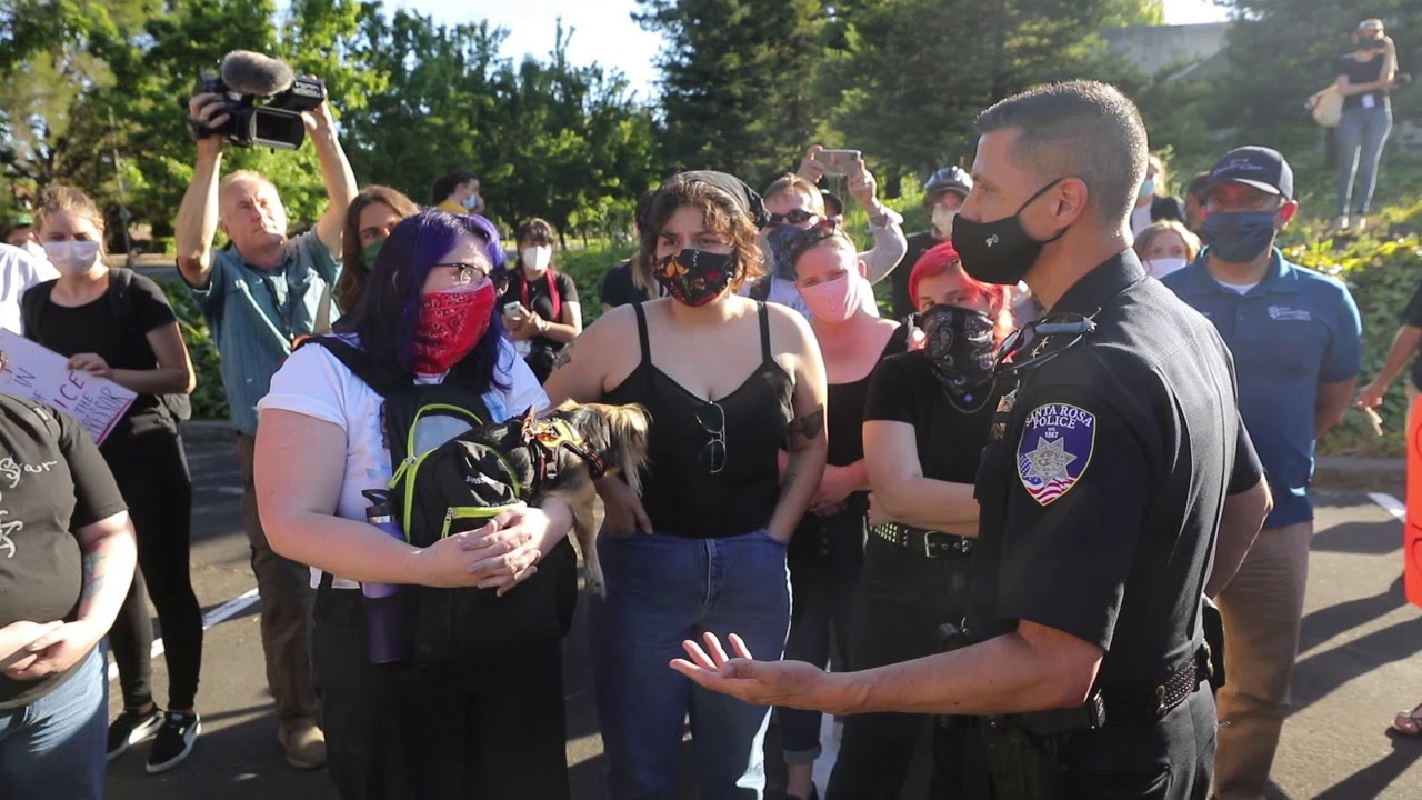 Santa Rosa Police Chief Ray Navarro tries to answer protester questions ...