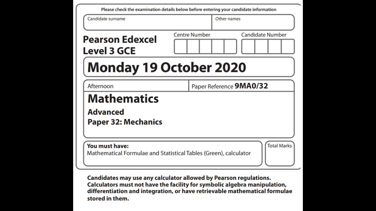 Mechanics 2020 Pearson Edexcel A level maths - YouTube