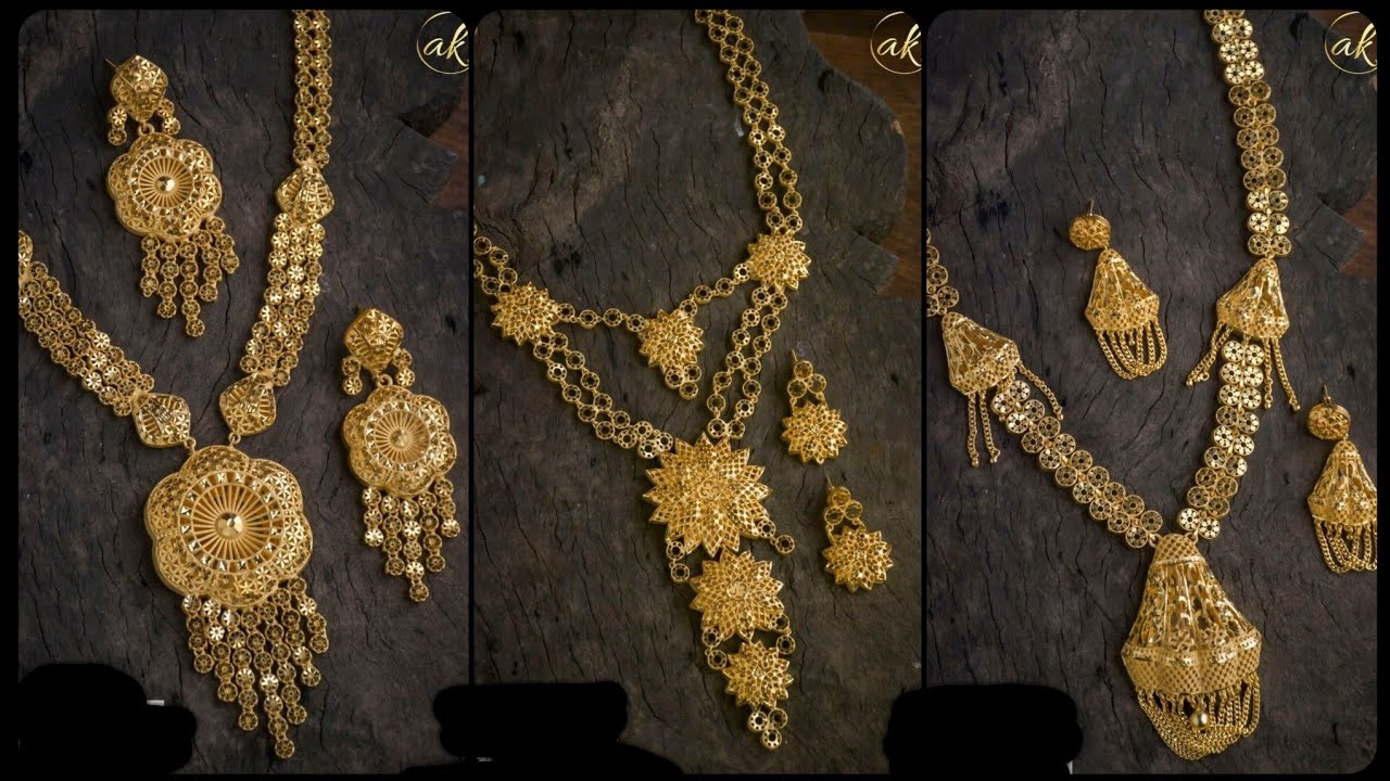 Gorgeous And Fabulous Gold Bridals Long Necklace Set Design - YouTube