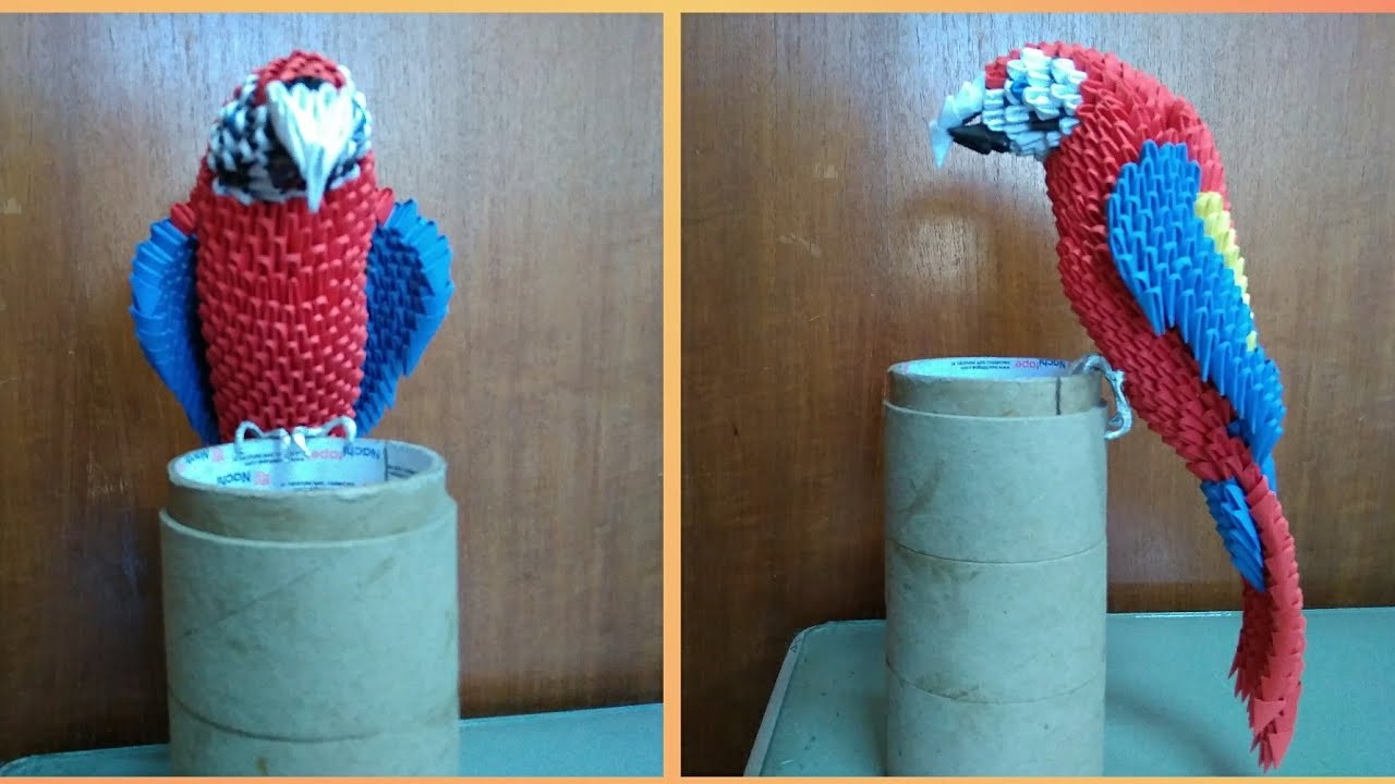3d origami red macaw parrot tutorial part 3 - YouTube