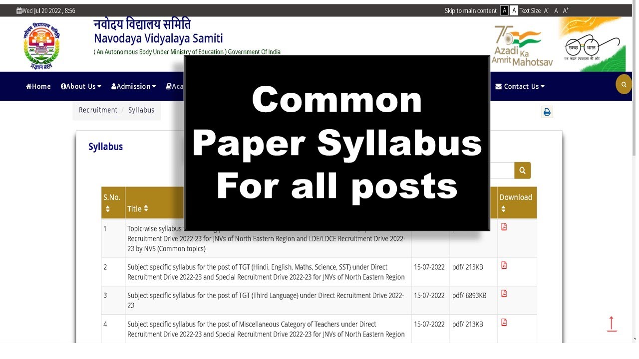 NVS Common Paper for all Posts Syllabus 2022 - YouTube